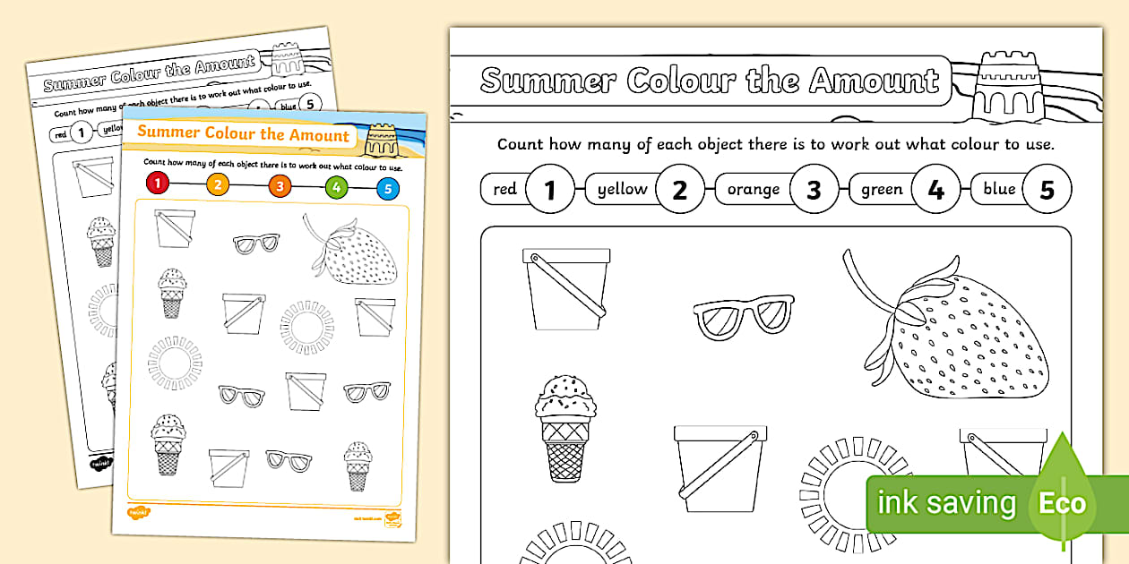 👉 Summer Colour the Amount Worksheet