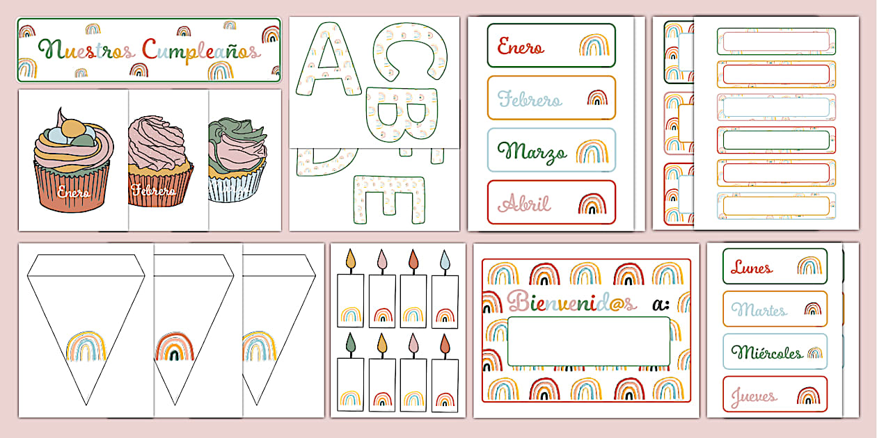 Pack Decoración para Sala de Clases - Temática Arcoíris