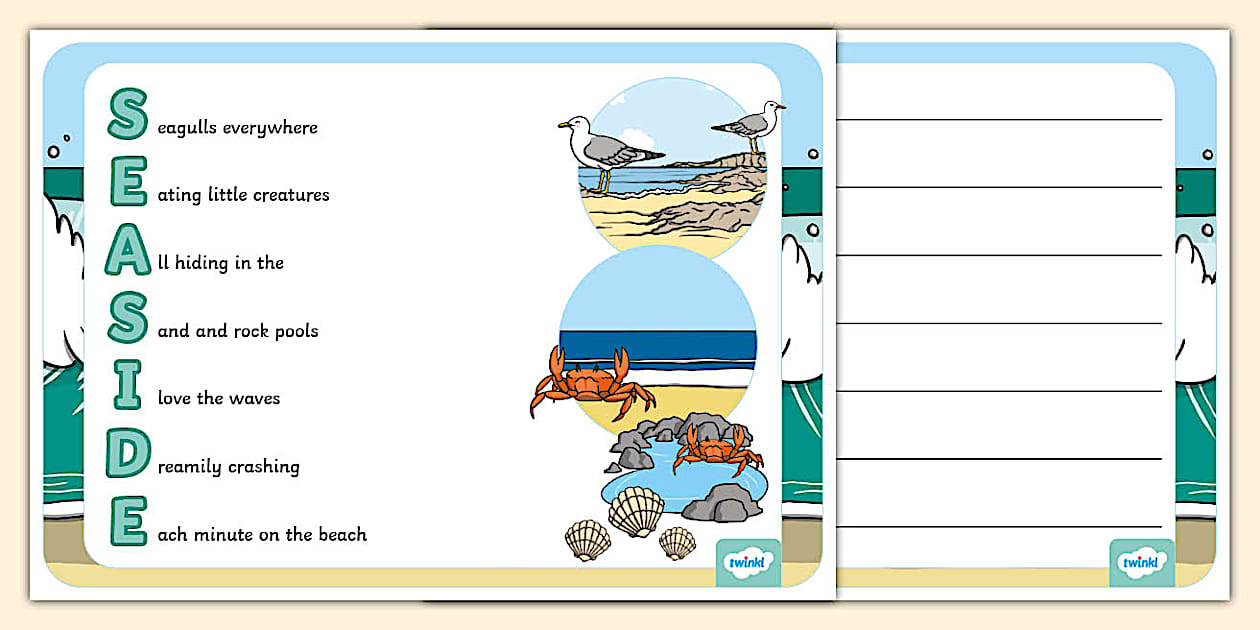 Seaside Acrostic Poem Example and Template - KS1 - Writing