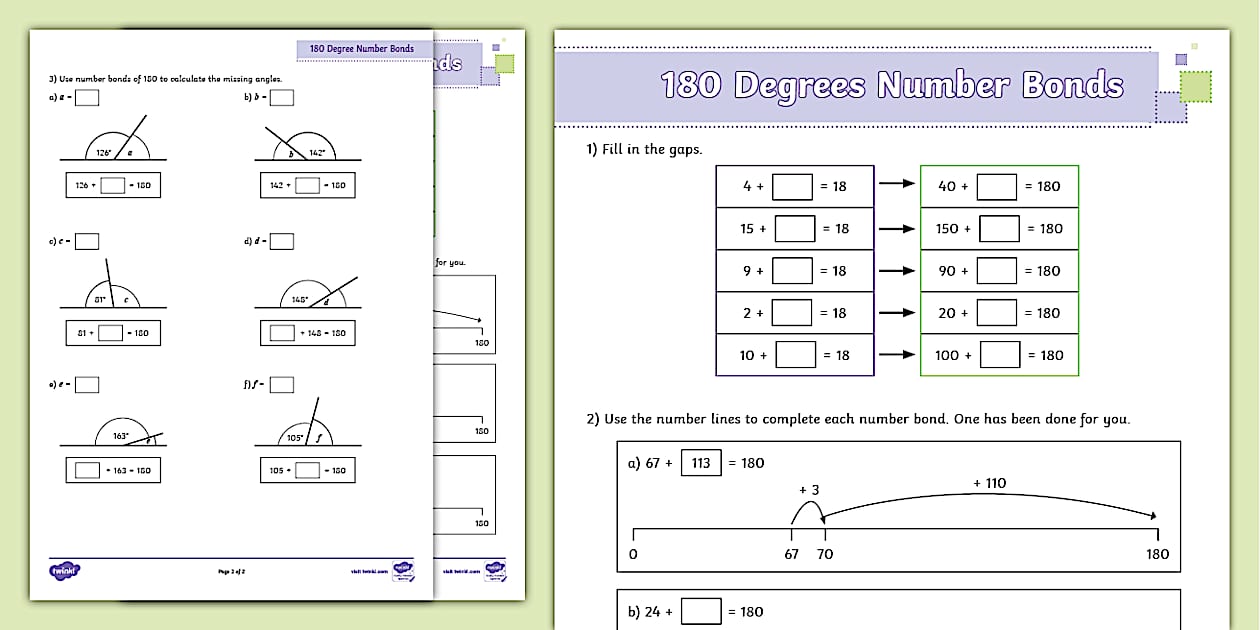 👉 UKS2 180 Degree Number Bonds Activity Sheets | Twinkl Maths