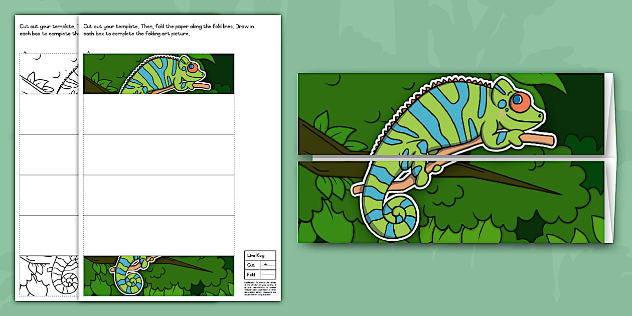 Chameleon Folding Art Template (teacher made) - Twinkl