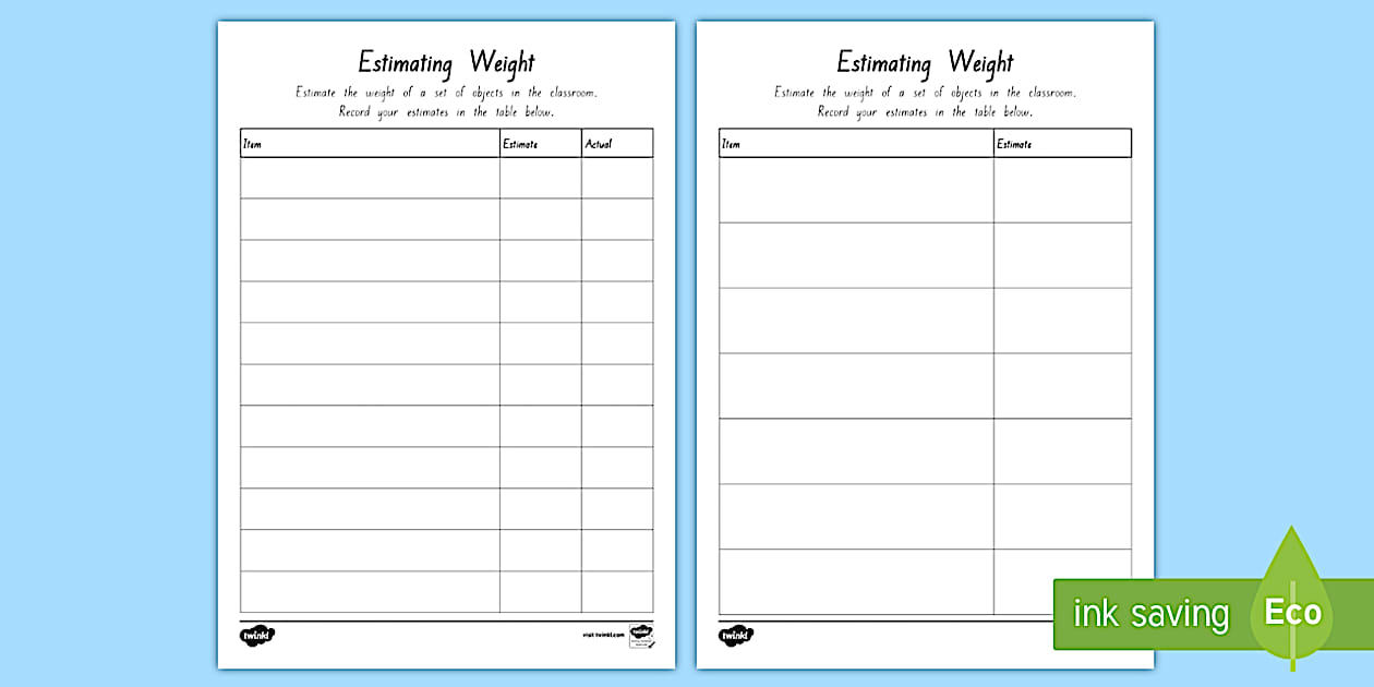 Editable Estimating Weight Worksheet (teacher made) - Twinkl