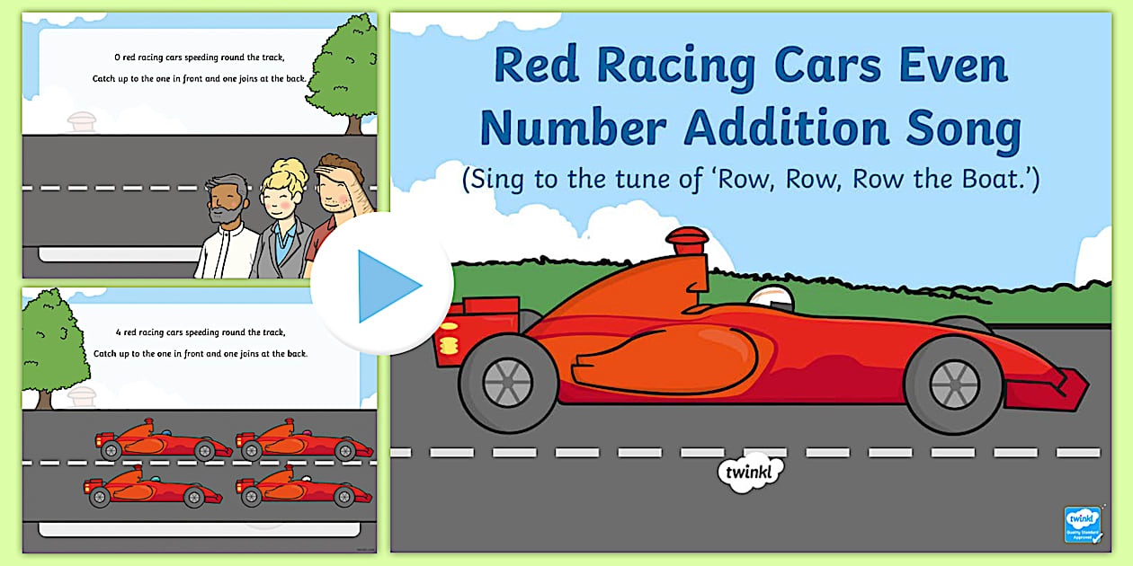Red Racing Cars Even Number Addition Song PowerPoint