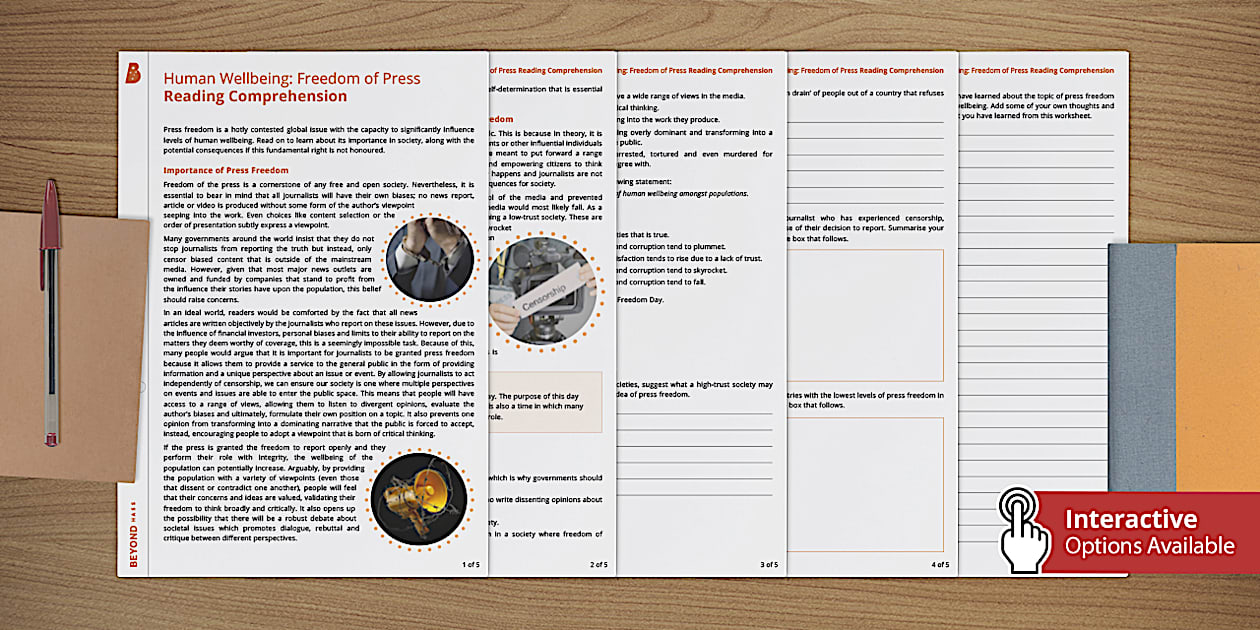 Human Wellbeing: Freedom of Press Reading Comprehension