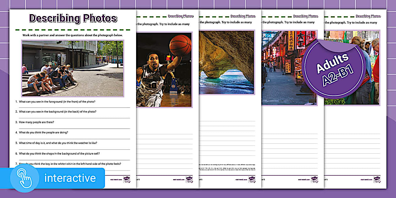 Describing Pictures ESL Adults Worksheet [A2-B1] - Twinkl