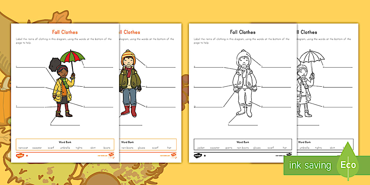 Editable Fall Clothes Labeling Worksheet (öğretmen yaptı)
