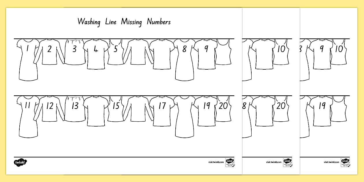 Washing Line Missing Number To 20 Worksheet / Worksheet