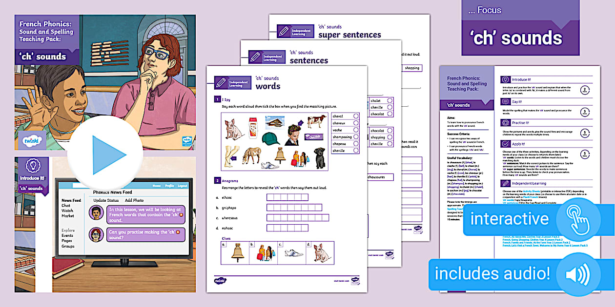 👉 French Phonics Sound and Spelling Teaching Pack 'ch' sounds