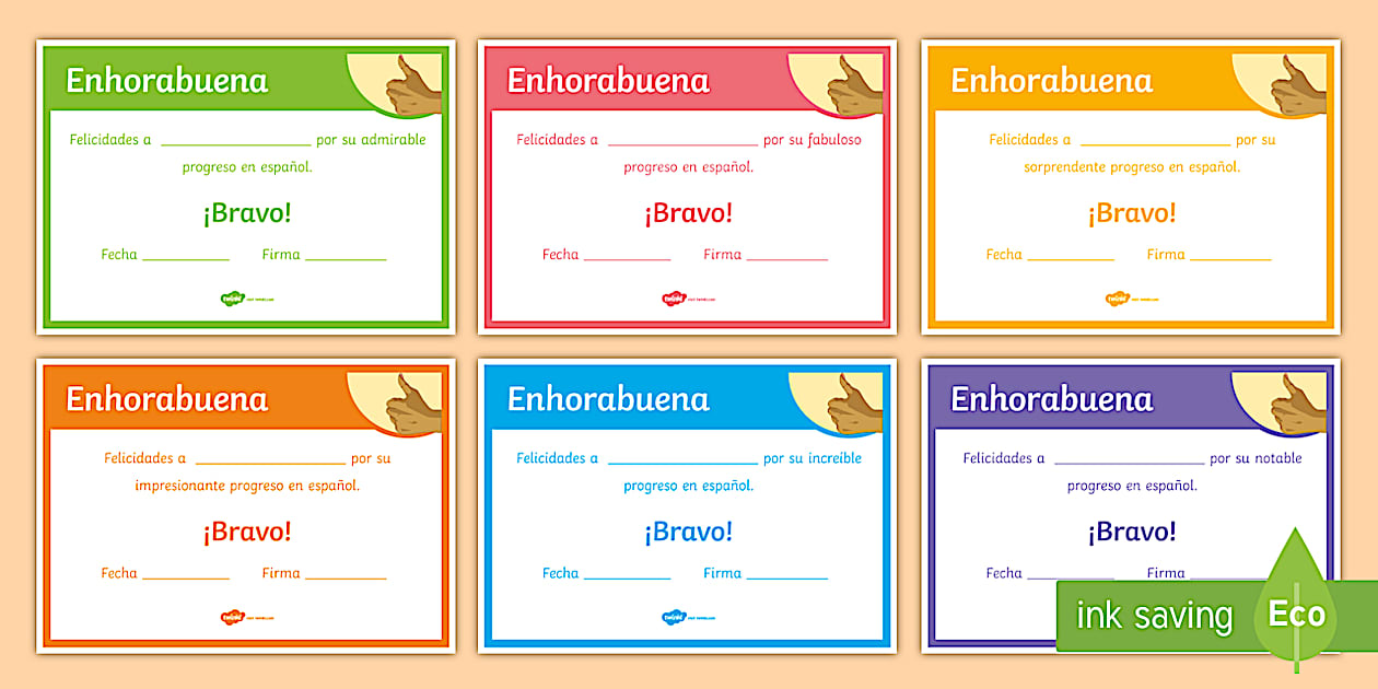 Editable End of Year Progress Award Certificates Spanish