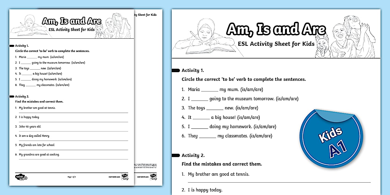 ESL 'Am, Is, Are' Activity Sheet [Kids, A1] (teacher made)