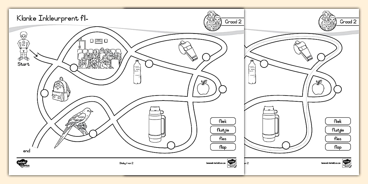 Graad 2 Klanke Inkleurprent fl- - Twinkl