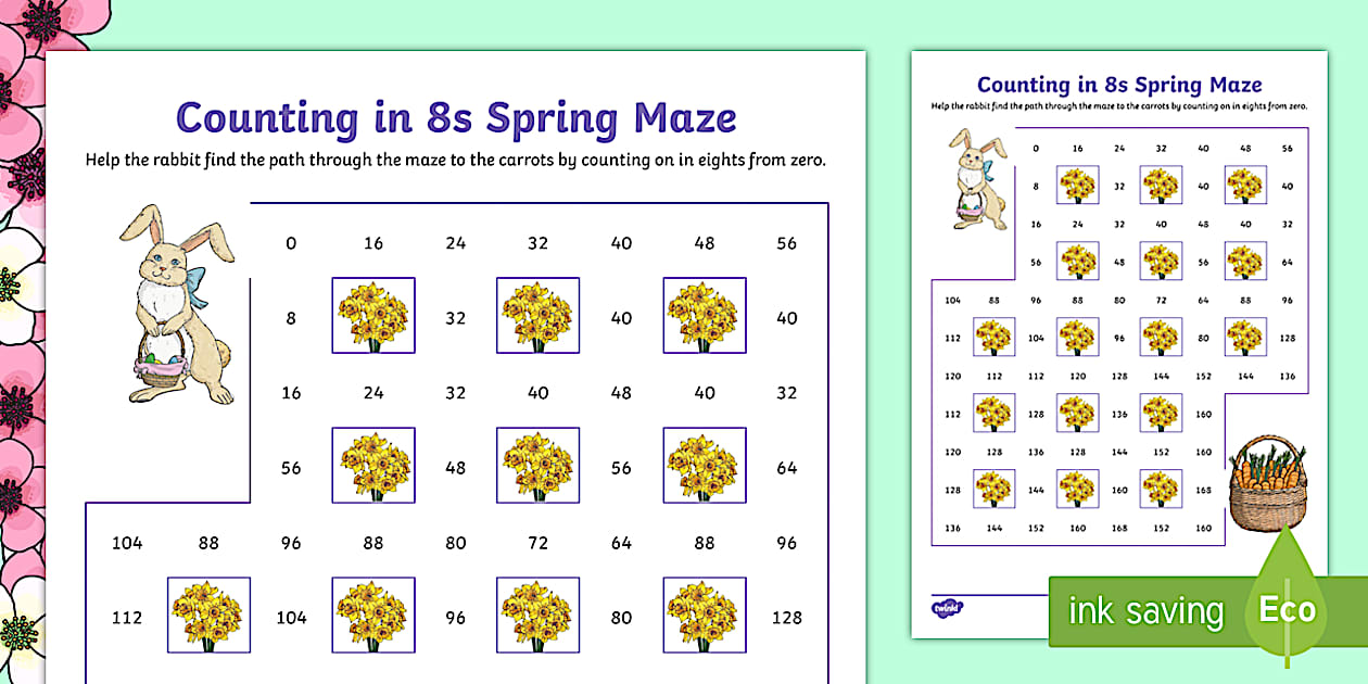 Spring-Themed Counting in 8s Maze Worksheet (Teacher-Made)