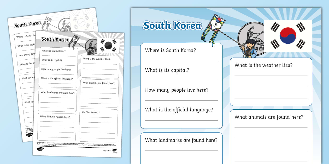South Korea Fact File Template, South Korea, Asia - Twinkl
