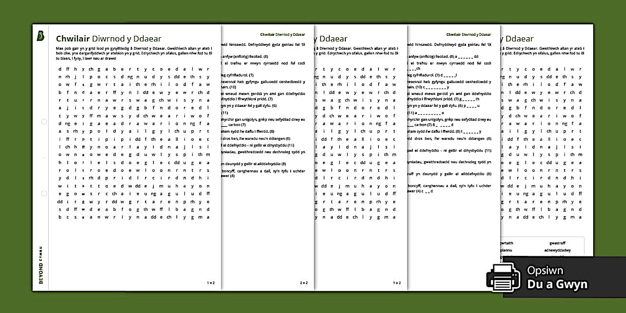 Diwrnod y Ddaear: Chwilair Darganfod Cliwiau Gwahaniaethol