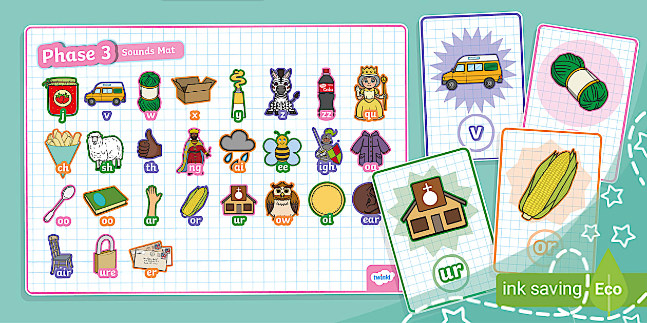 Phase 3 Sounds Mat and Flashcards (teacher made) - Twinkl