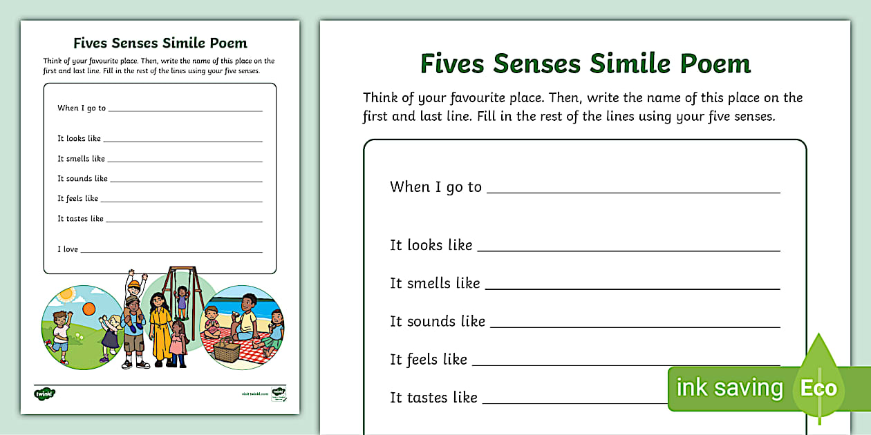 Fives Senses Simile Poem Template,Simile Poem,Senses Poem