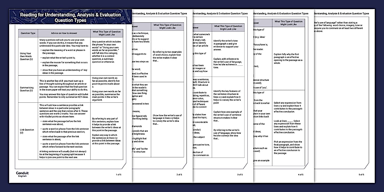 RUAE Help Sheet: Question Types (teacher made) - Twinkl