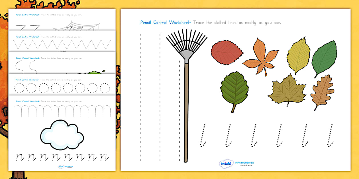 Autumn Pencil Control Worksheets (teacher made) - Twinkl