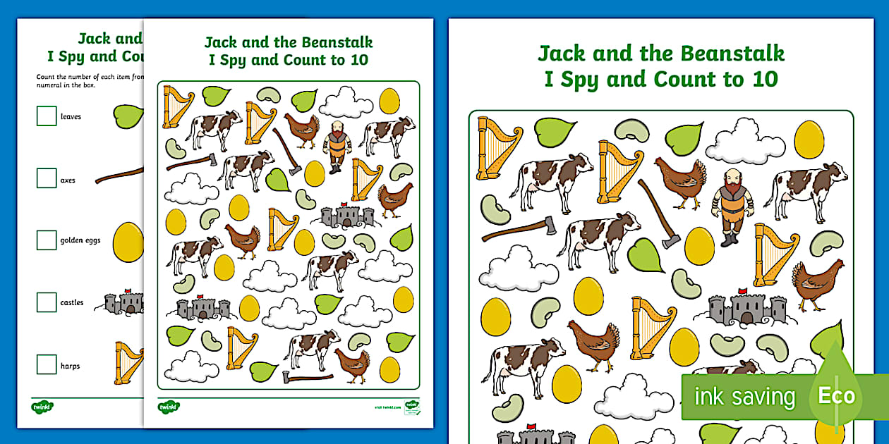 Editable Jack and the Beanstalk I Spy and Count Activity to 10