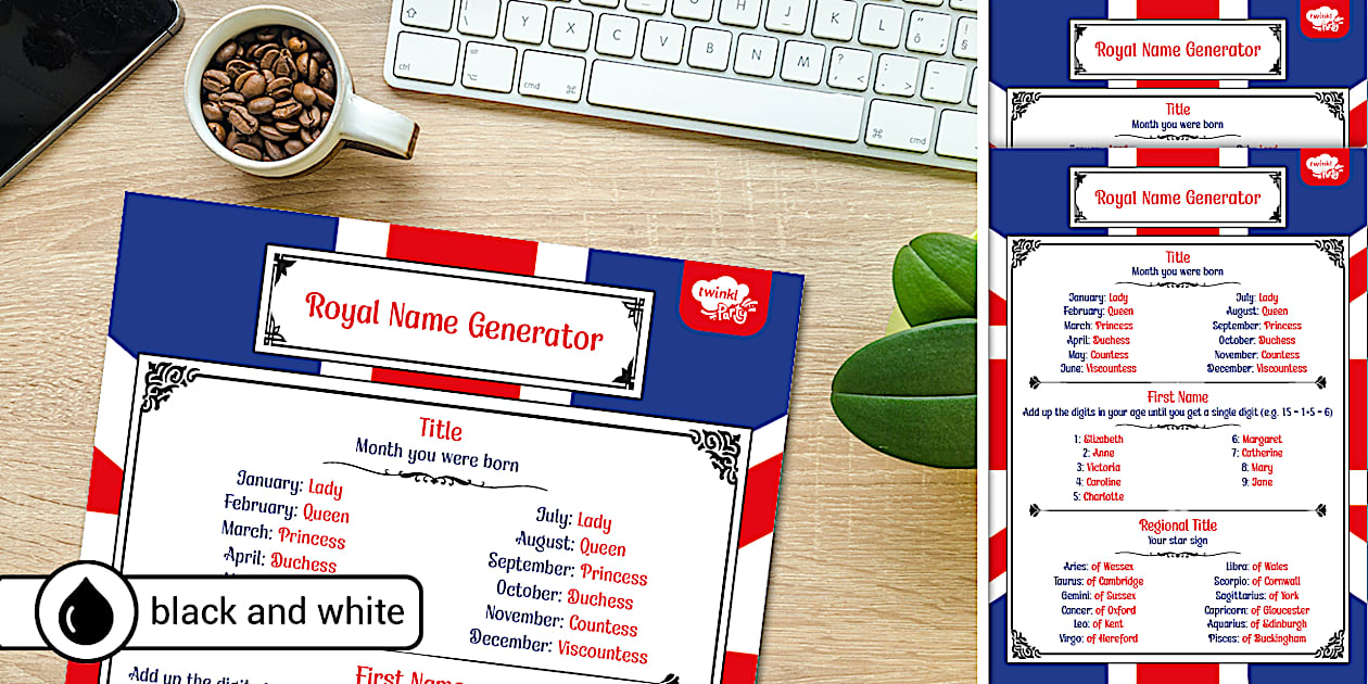 Royal Title Name Generator | Twinkl Party (teacher made)