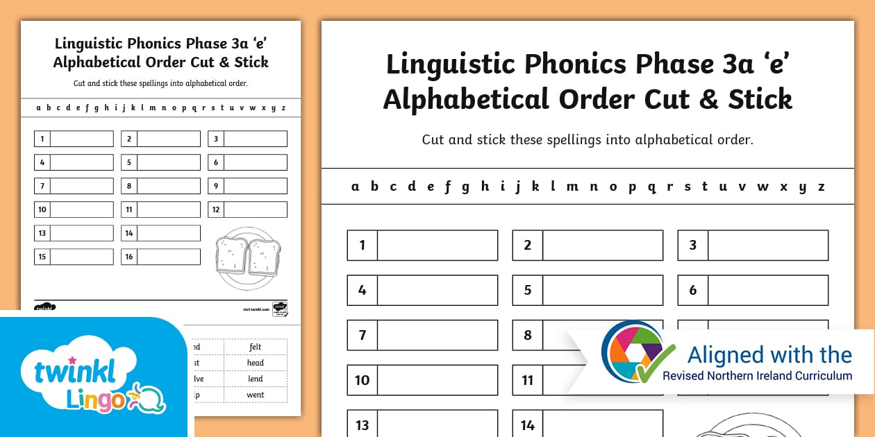 Linguistic Phonics Phase 3a 'e' Alphabetical Order