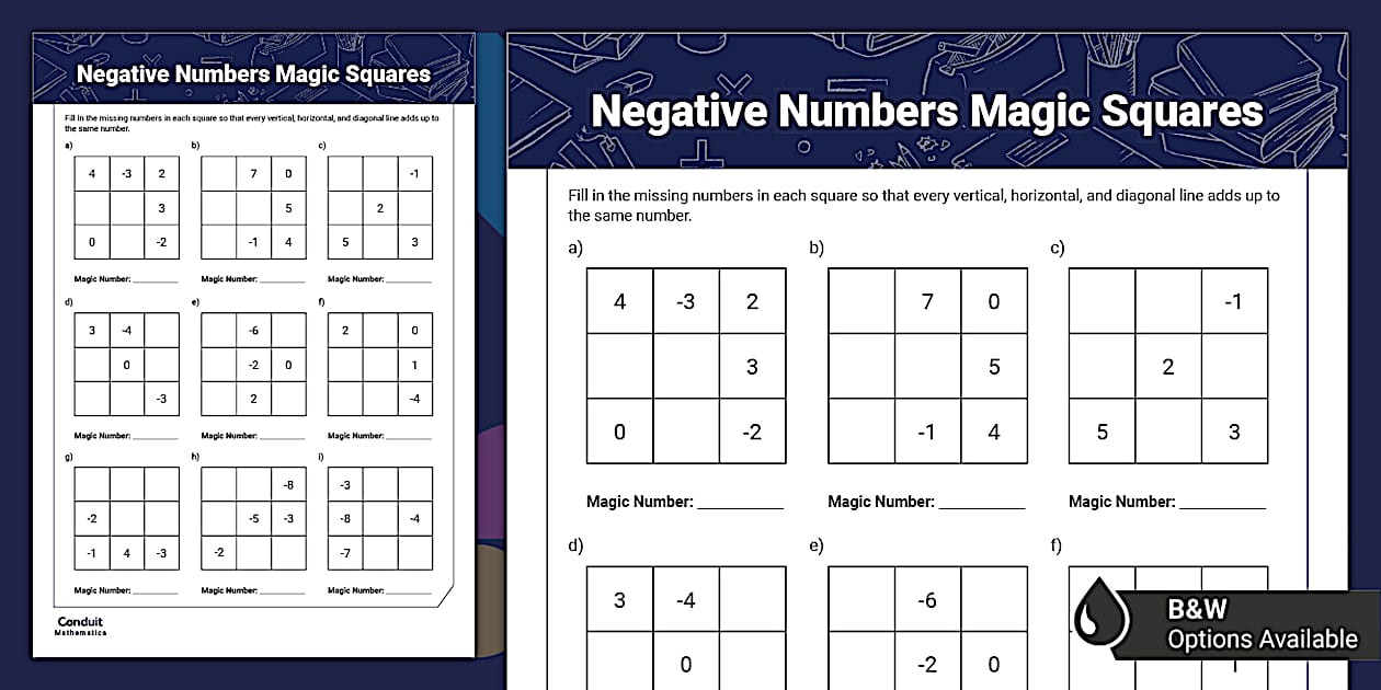 Negative Numbers Magic Squares (Teacher-Made) - Twinkl