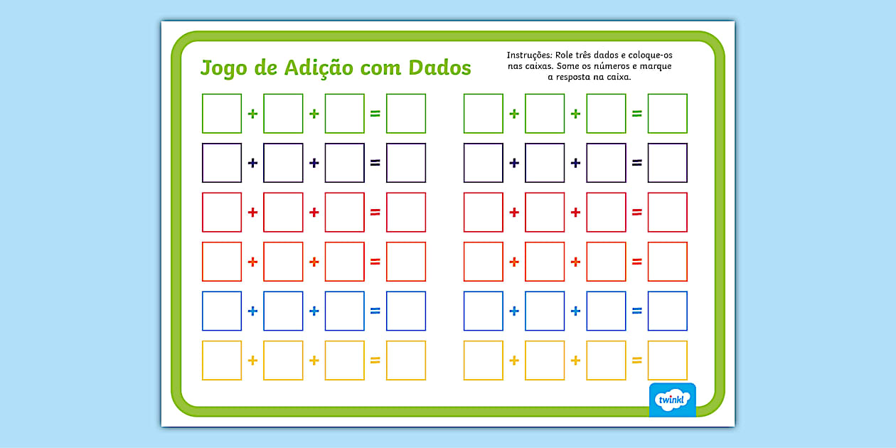 Jogo de adição com dados (teacher made) - Twinkl