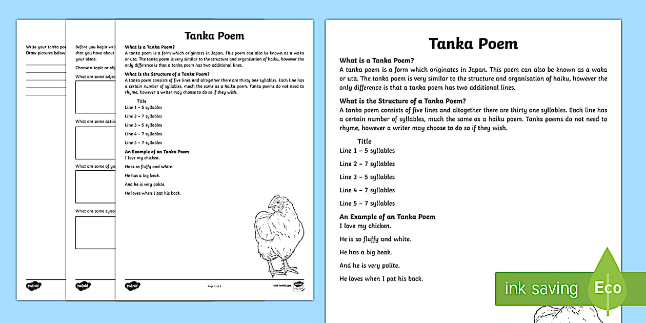 Tanka Poem Writing Template (teacher made) - Twinkl