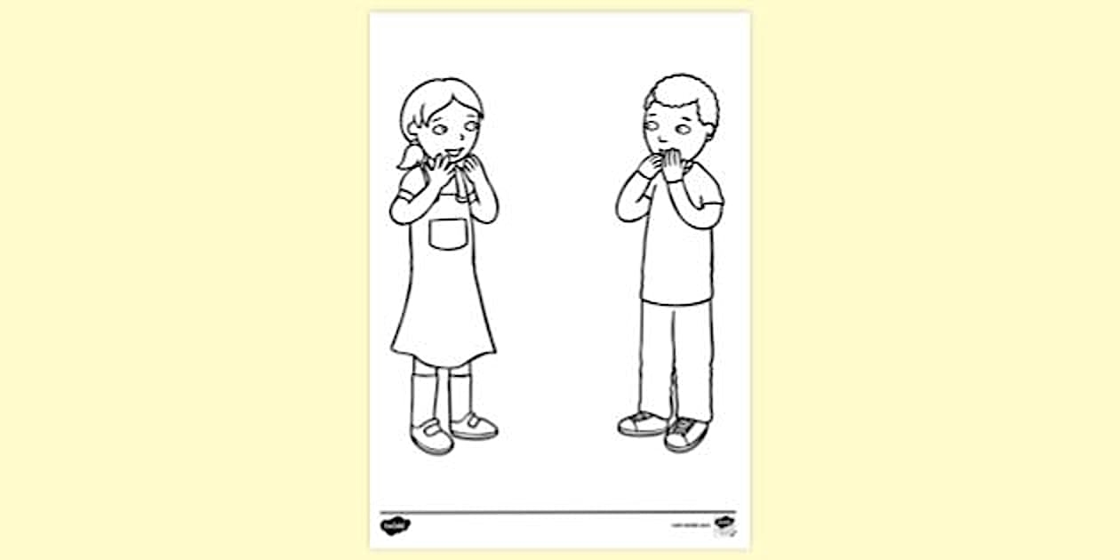 Children Talking Hands Over Mouths Eyes Open Colouring Sheet
