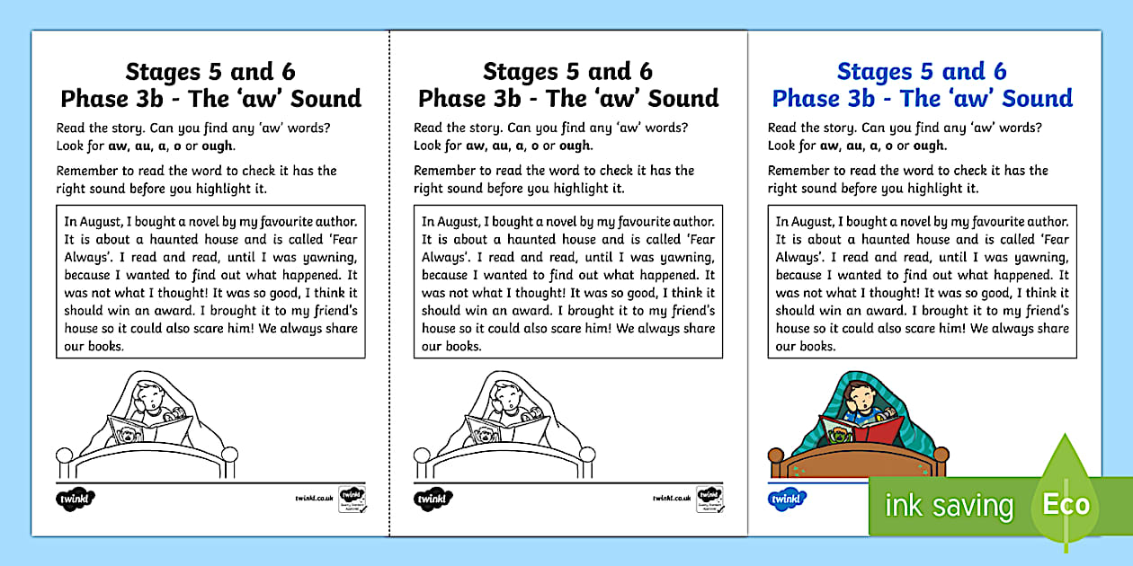 Northern Ireland Linguistic Phonics Stage 5 and 6 Phase 3b, 'aw' Sound