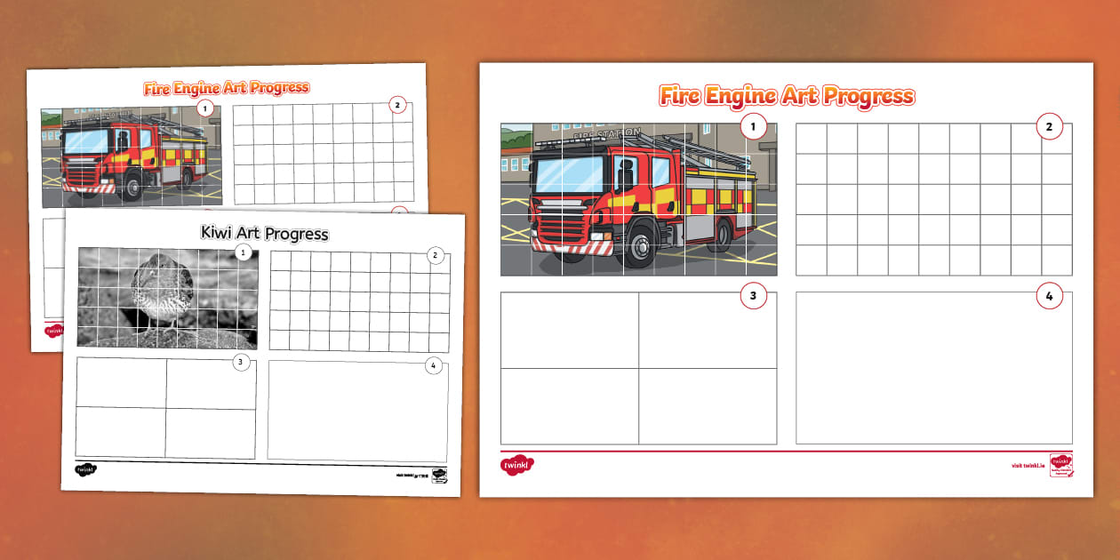 Fire Engine Art Progress Template (teacher made) - Twinkl