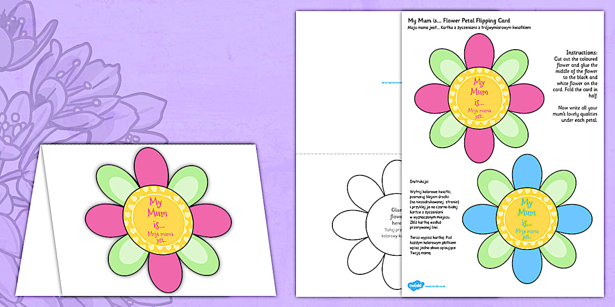 Mother's Day Flap Flower Card Polish Translation - Twinkl