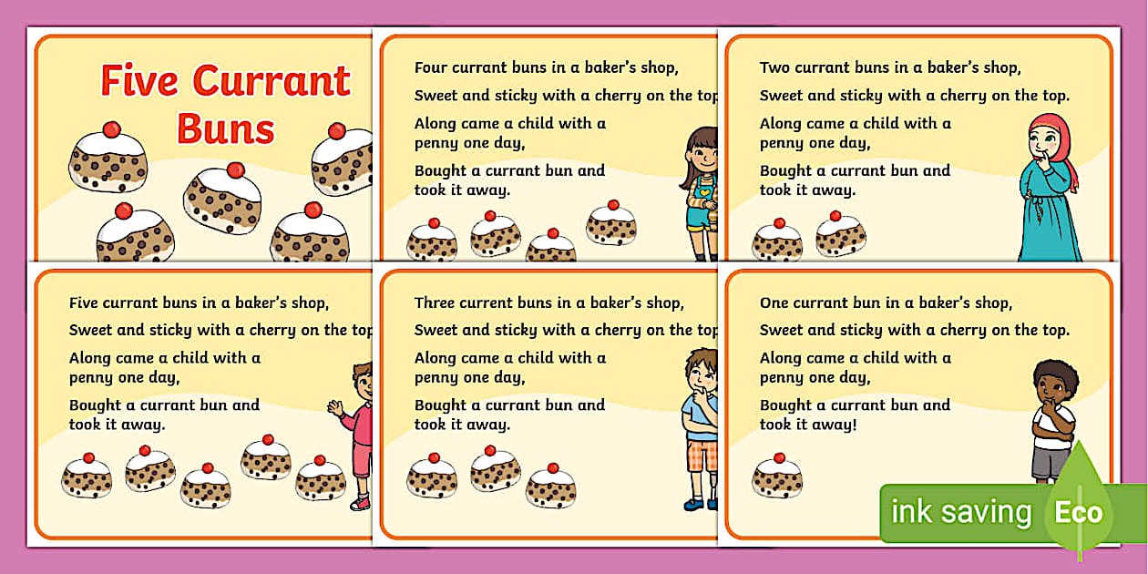 Black and White 5 Currant Buns Story Sequencing - Twinkl