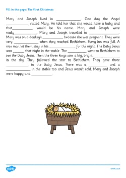 Nativity Comprehension Questions and Cloze Activity