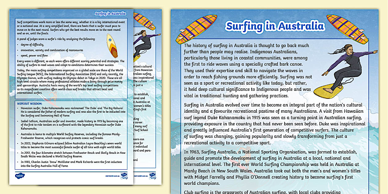 Surfing in Australia Fact File (teacher made) - Twinkl