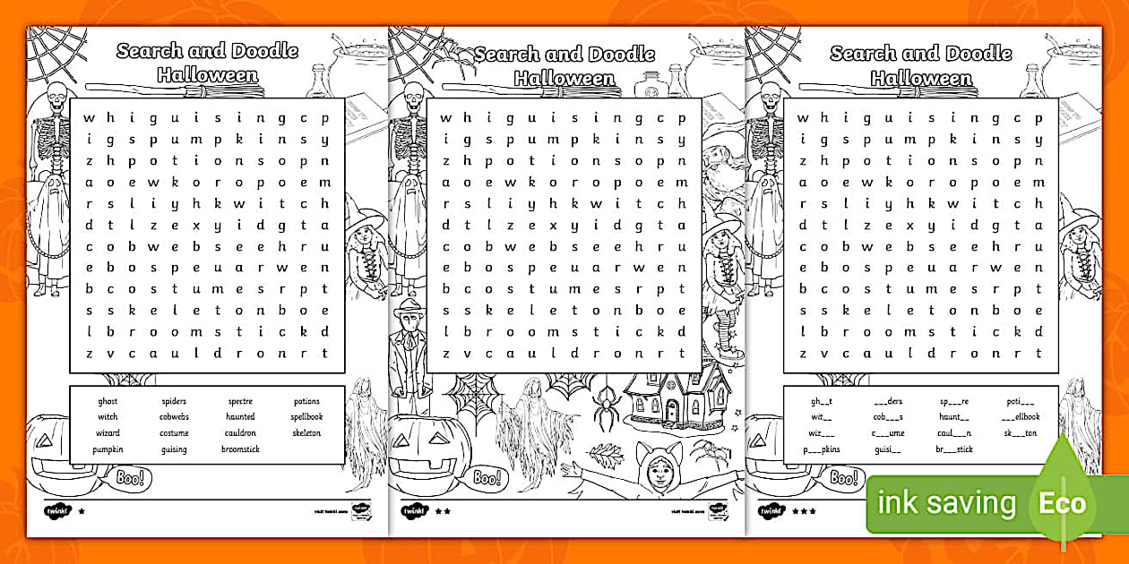 Search and Doodle Halloween Word Search (teacher made)