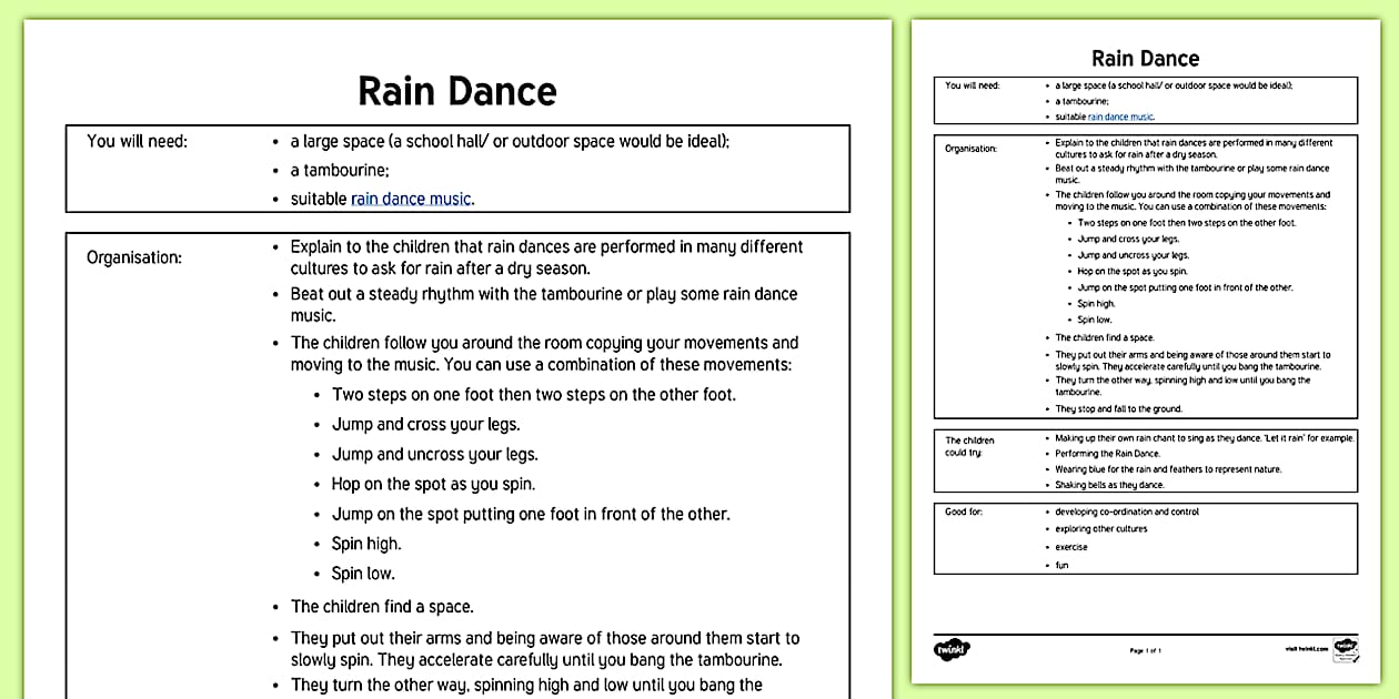 Rain Dance KS1 Adult Guidance - Twinkl