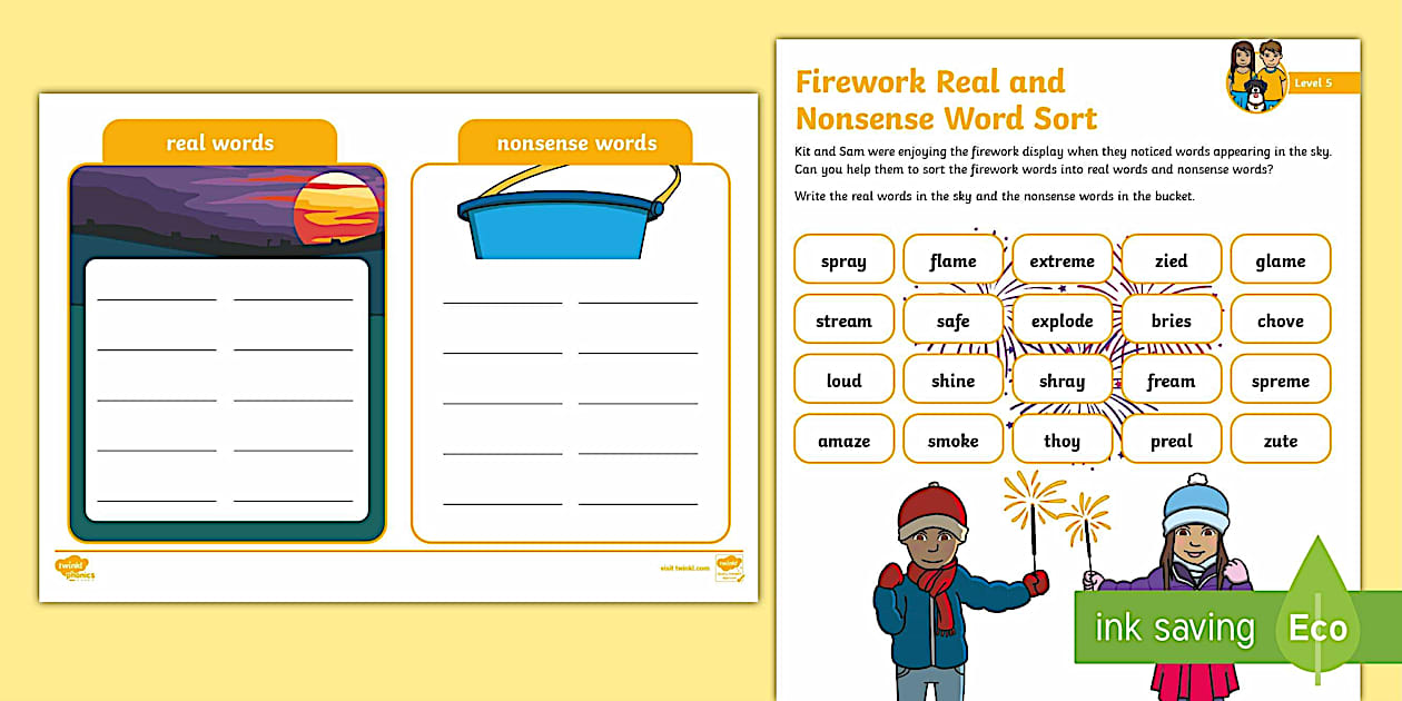 Level 5 Firework Real and Nonsense Word Sort (teacher made)