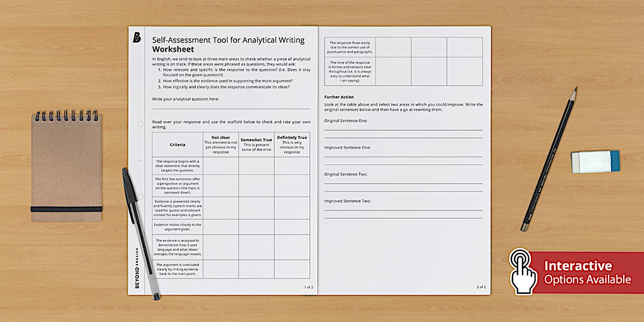Self-Assessment Tool for Analytical Writing (teacher made)