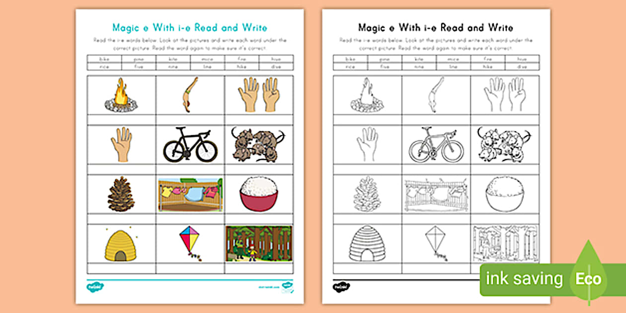 Magic e With i-e Read and Write Worksheet (teacher made)