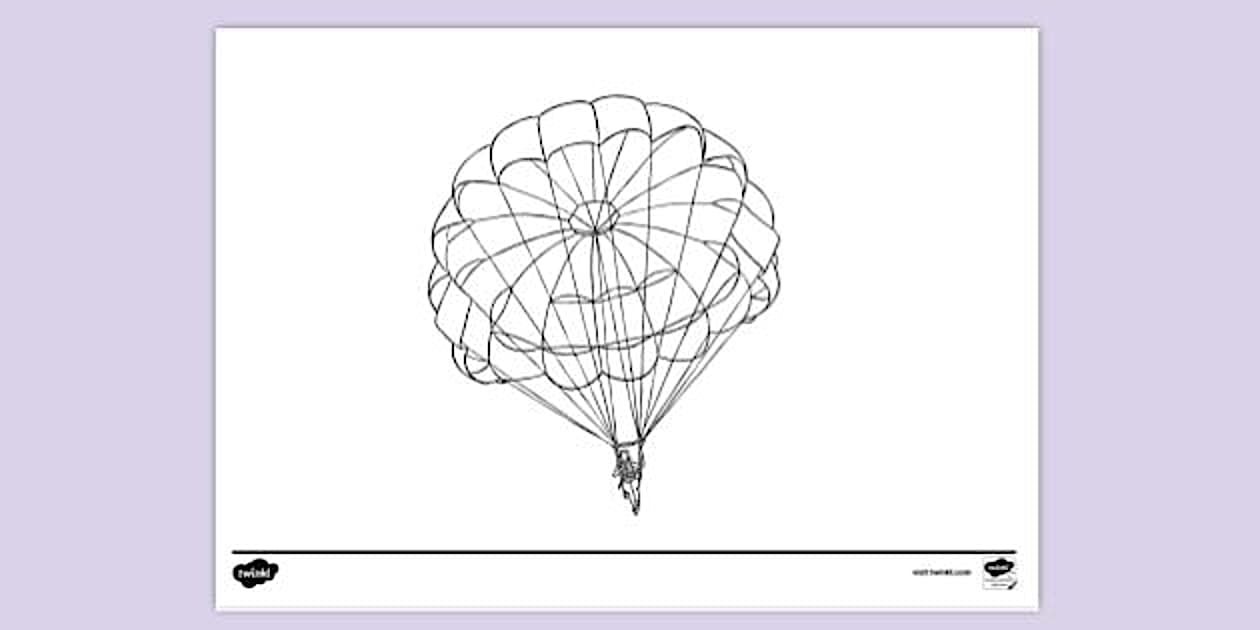 Person on Parachute Colouring Sheet (Teacher-Made) - Twinkl