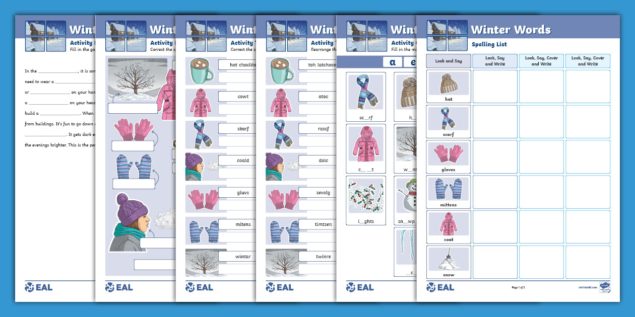 Winter Spelling Words Activities for Learners of EAL