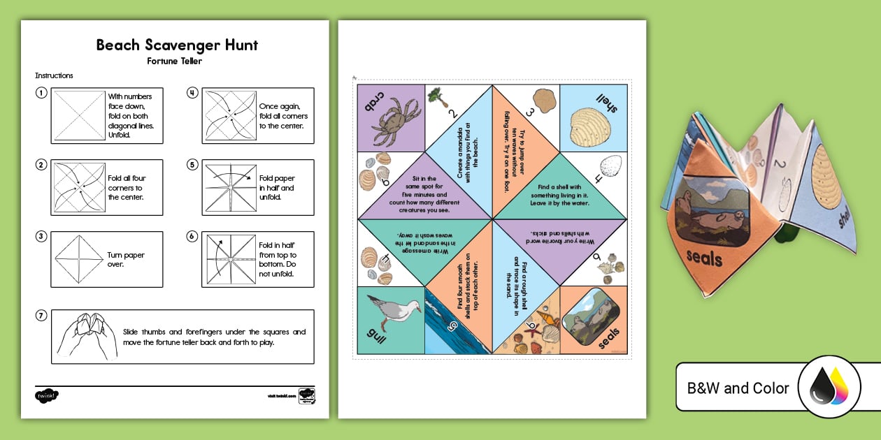 Beach Scavenger Hunt Fortune Teller (teacher made) - Twinkl