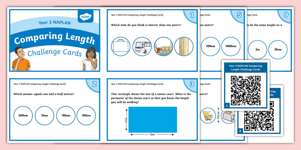 Year 3 NAPLAN Comparing Length Challenge Cards - Twinkl