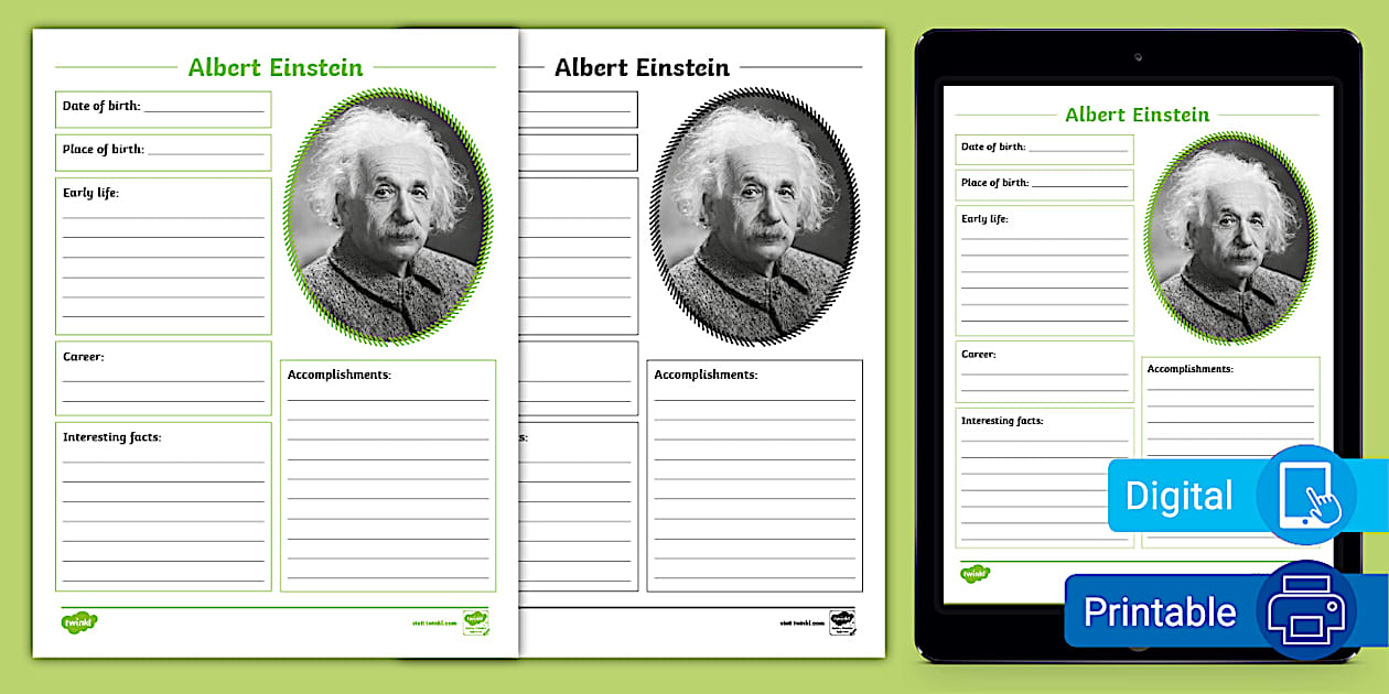 Albert Einstein Research and Write Worksheet for 3rd-5th Grade