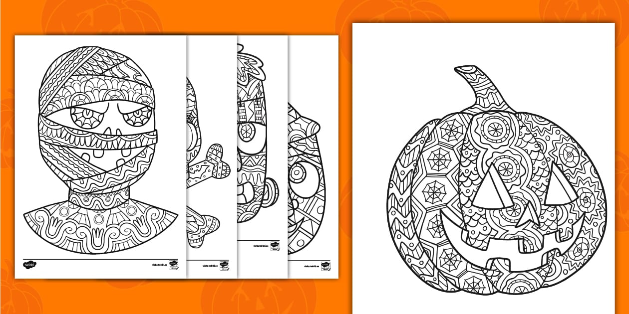 Hoja de colorear: mandalas de Halloween (teacher made)