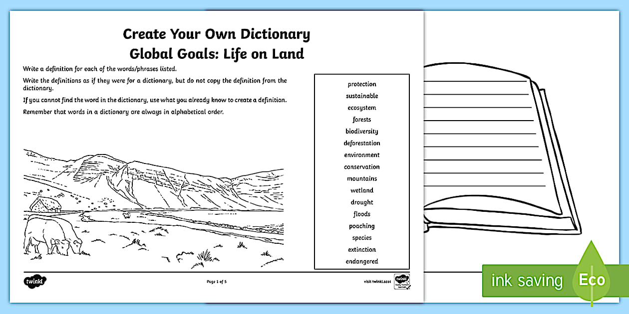 Global Goals: Life on Land Create Your Own Dictionary Activity