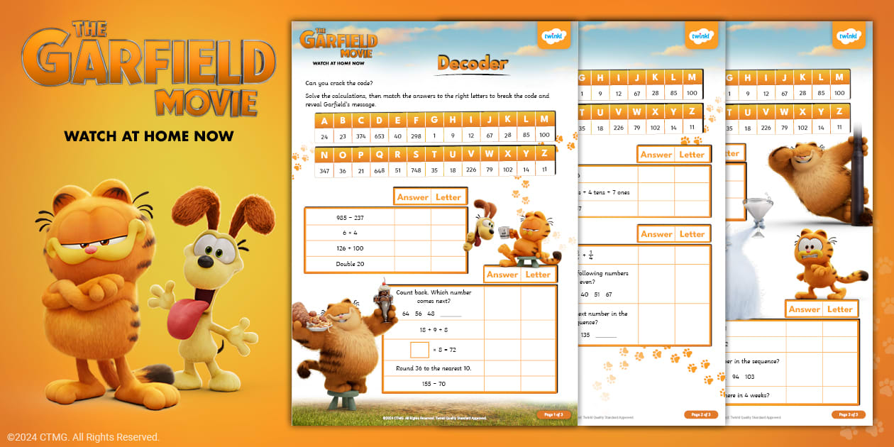 FREE! - 👉 Garfield: Maths Decoder Activity Sheet [Ages 7-9]
