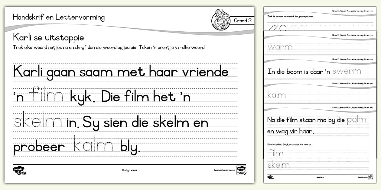Graad 3 klanke; -lm, -rm handskrif en lettervorming - Twinkl