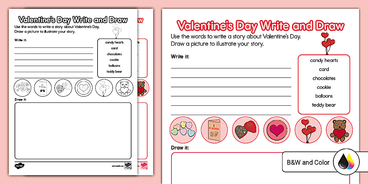 First Grade Valentine’s Day Write and Draw Worksheet